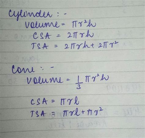 Volume And Surface Area Of Right Circular Cylinder
