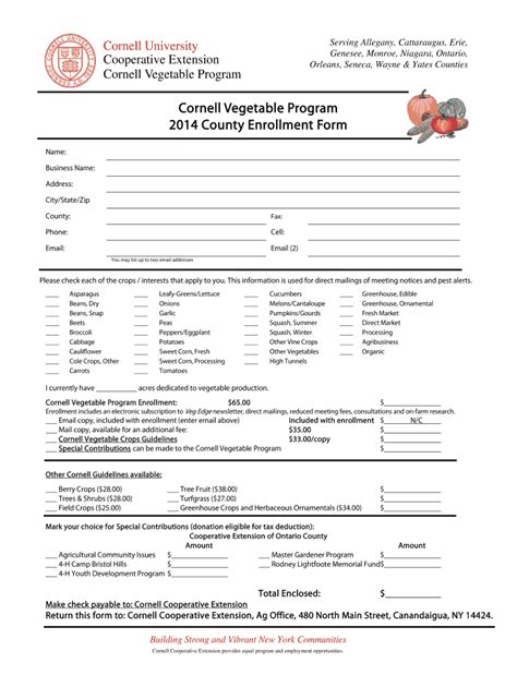 Fillable Online Cceontario Cornell Vegetable Program 2014 County