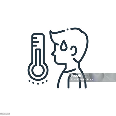 흰색 배경에 격리 된 발열 벡터 아이콘입니다 개요 웹 사이트 디자인 및 모바일 응용 프로그램 개발을위한 얇은 라인 발열 아이콘 얇은 선 발열 윤곽선 아이콘 벡터