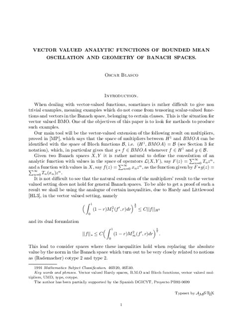 Pdf Vector Valued Analytic Functions Of Bounded Mean Oscillation And