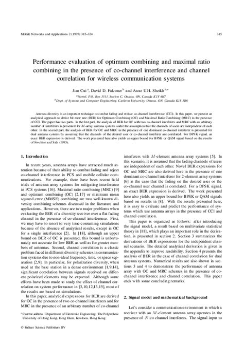 Pdf Performance Evaluation Of Optimum Combining And Maximal Ratio