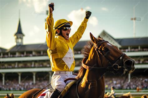 Premium Photo Jockey Celebrating Victory On Racing Horse