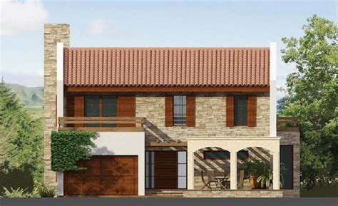 Fachada De Casa Con Piedra Y Tejas