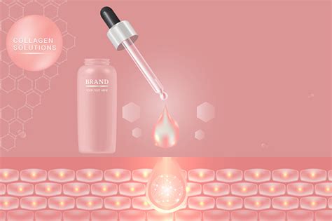 뷰티 제품 광고 디자인 콜라겐 용액 광고 배경이있는 분홍색 화장품 용기 고급 스킨 케어 배너 일러스트 벡터 개념에 대한 스톡 벡터 아트 및 기타 이미지 Istock