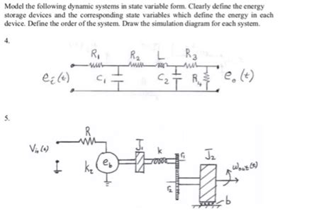 model the following dynamic systems in state variable