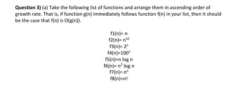 Solved Question A Take The Following List Of Functions Chegg