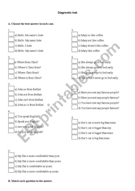 Diagnostic Test Esl Worksheet By Marisalmeida