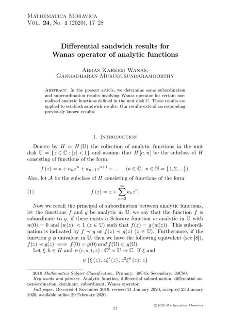 Pdf Differential Sandwich Results For Wanas Operator Of Analytic