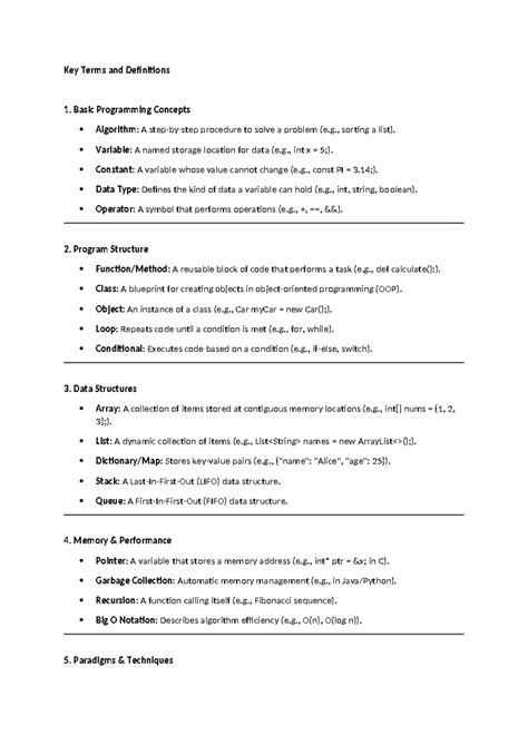 Key Terms And Definitions For Basic Programming Concepts Studocu
