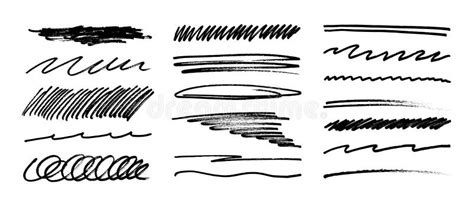 Underline Stroke Marker Felt Pen Scribbles Doodle Line Collection Stock Illustration