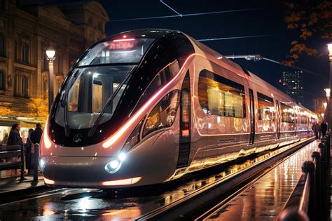 Premium Ai Image High Speed Train In Motion On The Railway Station At
