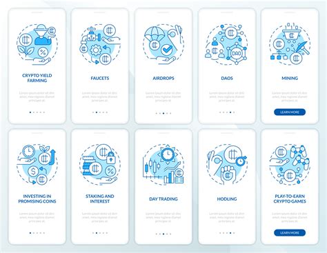 Making Money On Crypto Blue Onboarding Mobile App Screen Set Walkthrough Steps Editable