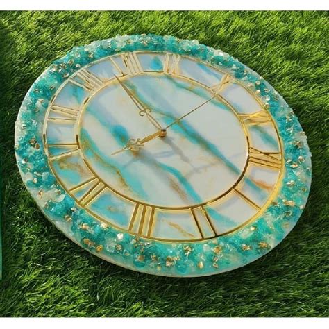 White And Sky Blue 16inch Analog Round Resin Abstract Wall Clock At Rs