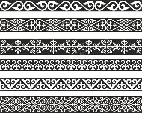 Set Of Vector Monochrome Seamless Kazakh National Ornament Stock Vector