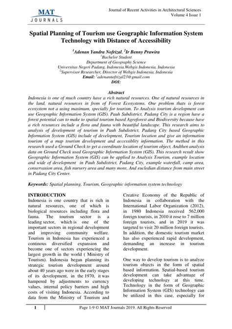 Pdf Spatial Planning Of Tourism Use Geographic Information System