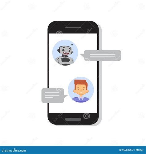 Man Chatting With Chat Bot On Cell Smart Phone Robot Virtual