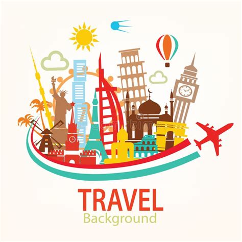 World Travel Landmarks Silhouettes Icons Set Stock Vector