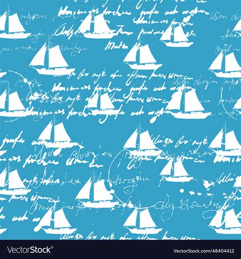 Sailboat Seamless Pattern Unreadable Text Vector Image