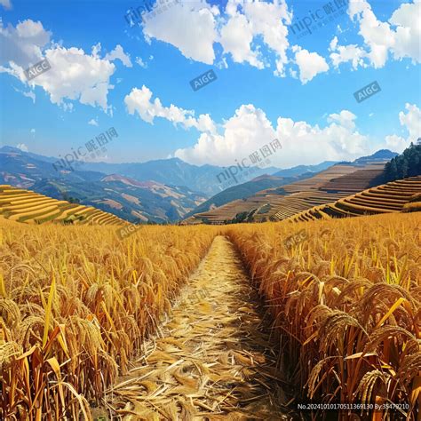 Ai创作图金色秋天乡村田野风景 金色稻田水稻秋收金黄 麦田小路天空云彩 金色稻田丰收景色 成熟秋季稻香背景素材 稻穗丰收风光 自然风光金色麦田 田园秋色金色稻田 秋收金黄色稻谷 金色稻田景色