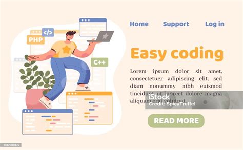 컴퓨터 프로그래밍 Pc 코딩 랜딩 프로그래머 또는 개발자 교육 수업 웹 기술 언어 학습 화면 창 백엔드 자바 코더 벡터 웹