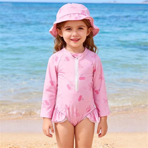 Atoguta Girls Rash Guard Swimsuits Long Sleeve Zipper Rash Guard Sun
