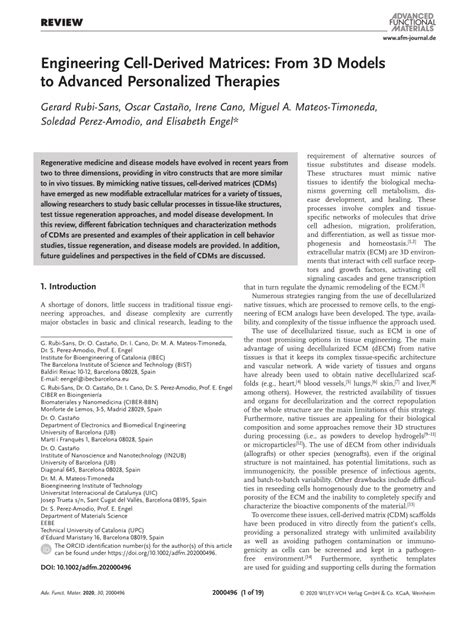 Engineering Cell‐derived Matrices From 3d Models To Advanced