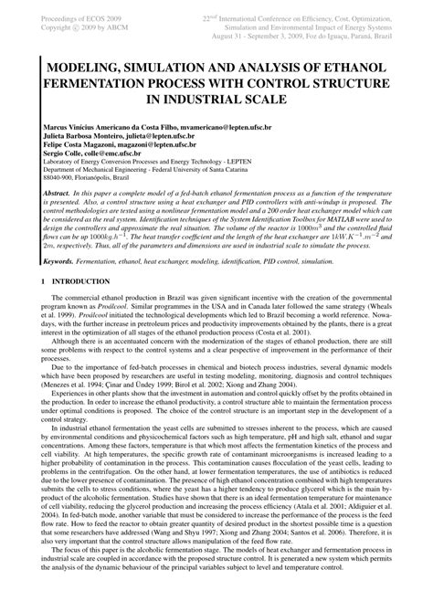 Pdf Modeling Simulation And Analysis Of Ethanol Fermentation Process With Control Structure