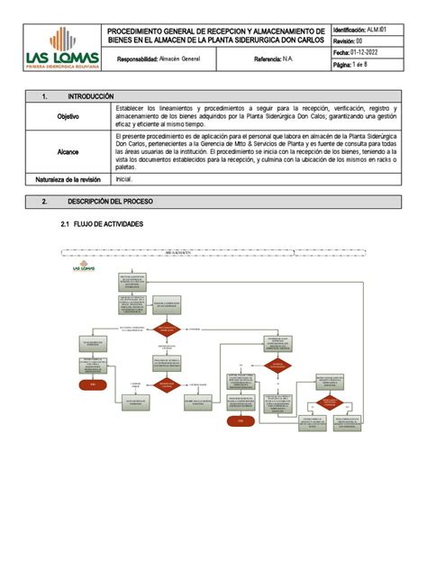 Almi01 Procedimiento De Recepcion De Materiales Rev2 01122022 Pdf