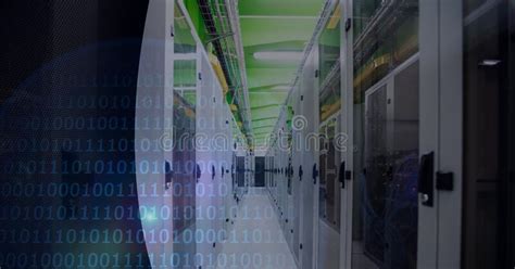 Binary Coding Data Processing Over Empty Computer Server Room Against Black Technology