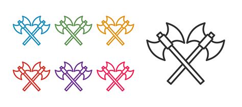흰색 배경에 격리 된 중세 축 아이콘을 교차 설정 합니다 전투 도끼 실행자 도끼 중세 무기 다채로운 아이콘을 설정합니다 벡터 다중 색상에 대한 스톡 벡터 아트 및 기타