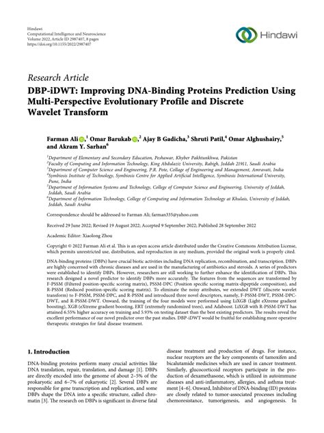 Pdf Dbp Idwt Improving Dna Binding Proteins Prediction Using Multi Perspective Evolutionary