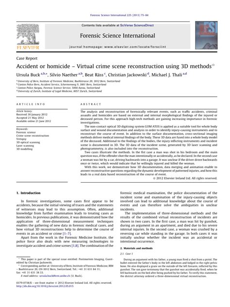 Fsi 2013 Buck Accident Or Homicide Virtual Scene Reconstruction Using 3d Methods Pdf 3 D