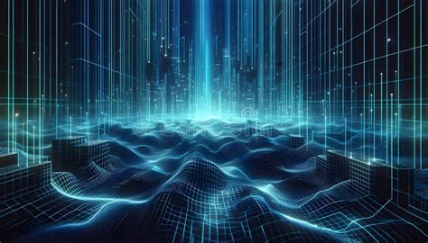 Futuristic Neon Grid Landscape With Glowing Lines Deep Blue And Cyan