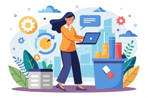 A Woman Actively Deletes Unnecessary Digital Data On Her Laptop In A Busy Office Setting Woman