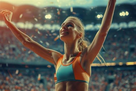 Premium Ai Image Athletic Young Woman Runner Celebrating Her Victory