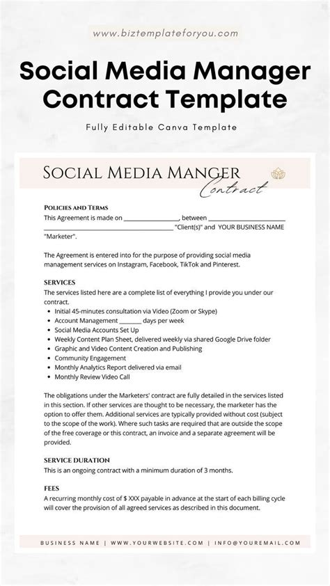 Editable Template For Seamless Social Media Manager Contract Social