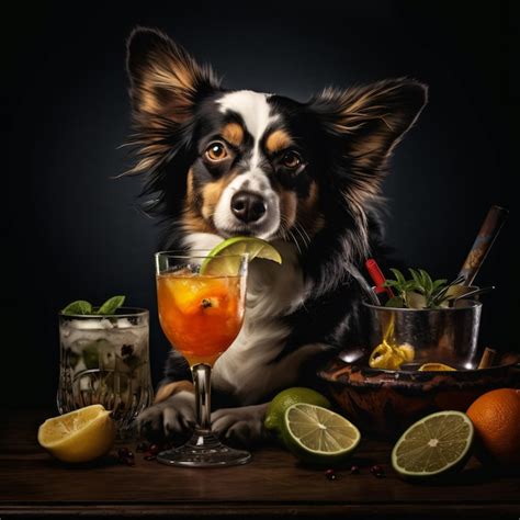 Premium Photo Drunk Dog Drinking A Cocktail