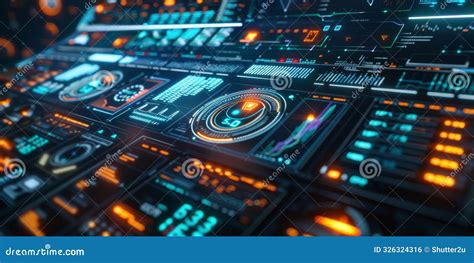 Futuristic Dashboard With Glowing Data Analytics A Cybertech Control Panel Stock Illustration