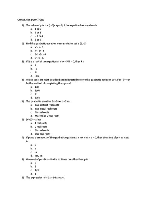 Quardatic Equations Pdf Quadratic Equation Equations