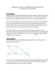 MATLAB Analysis Of Rigid Bar Truss ANALYSISOFSTATICALLYDETERMINATETRUSSESINMATLAB