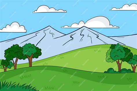 손으로 그린 산 풍경 무료 벡터