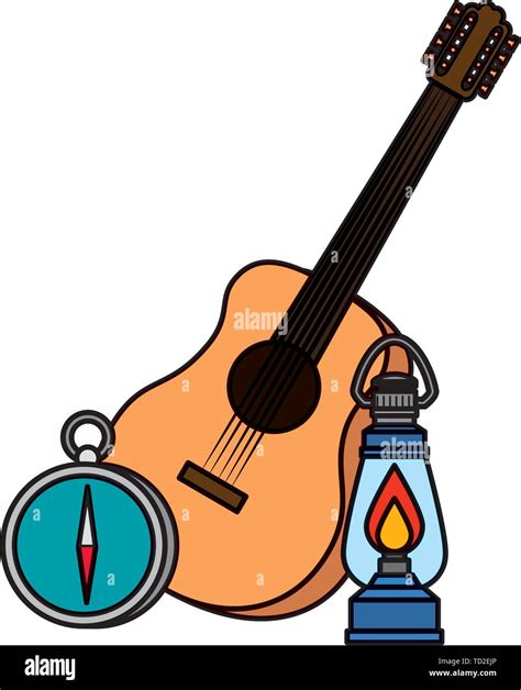 Guitar With Kerosene Lantern And Compass Guide Stock Vector Image And Art
