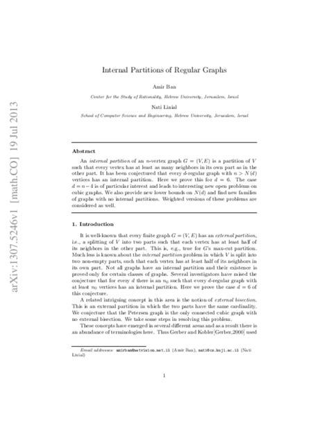 Pdf Internal Partitions Of Regular Graphs