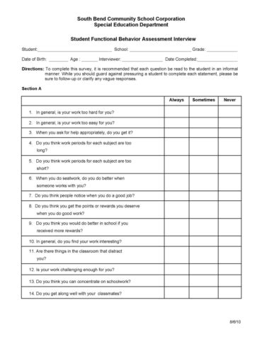 Functional Behavioral Assessment FBA Examples