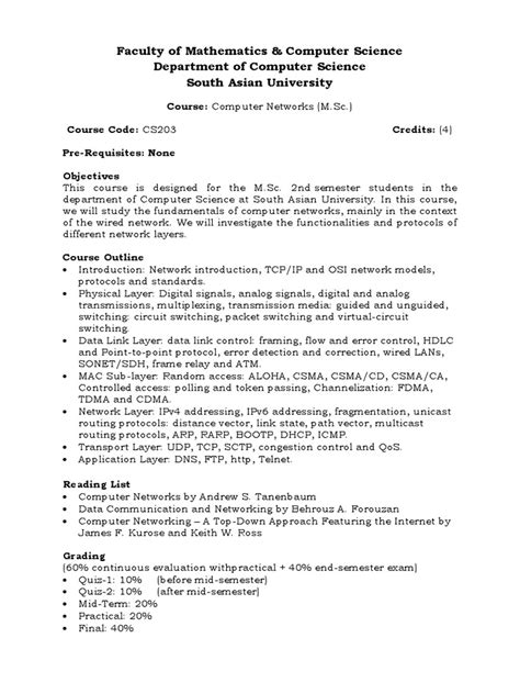 Faculty Of Mathematics And Computer Science Department Of Computer Science South Asian University