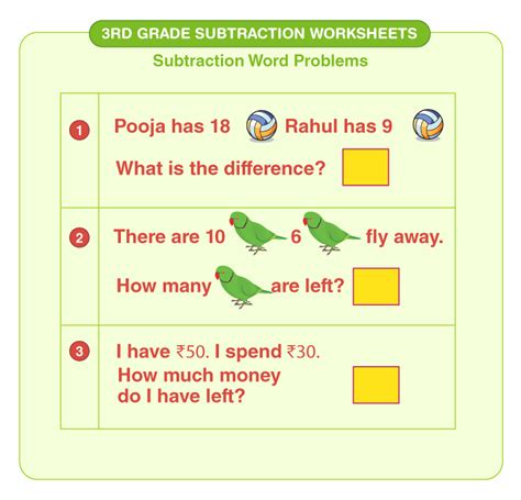 Free Subtraction Story Problems 3rd Grade Worksheet Download Free