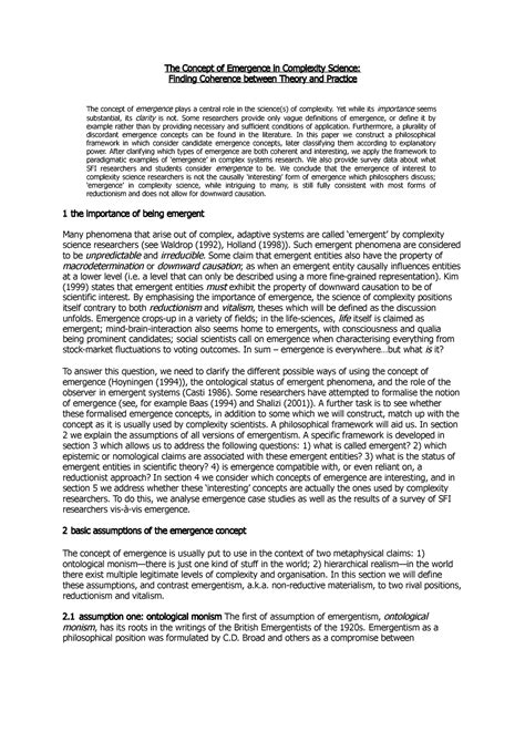 The Concept Of Emergence In Complexity Science Yet While Its