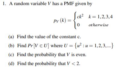 Solved A Random Variable V Has A PMF Given By Pv K Ck Chegg