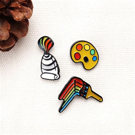 페인팅 도구 에나멜 핀 팔레트 페인트 튜브 브러시 브로치 배지 옷깃 핀 페인터 아티스트 액세서리 선물브로치 Aliexpress