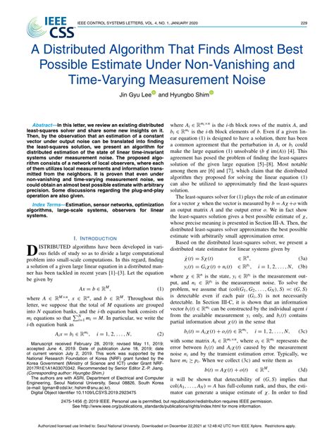 Pdf A Distributed Algorithm That Finds Almost Best Possible Estimate Under Non Vanishing And